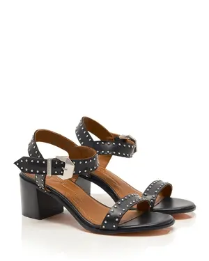 Free People Buckle Up Block Heel Sandals - Black Tide