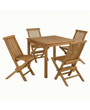MODWAY Vienna Outdoor Patio Teak Wood Dining Set With Folding Chairs, Set Of 5 - Natural Natural