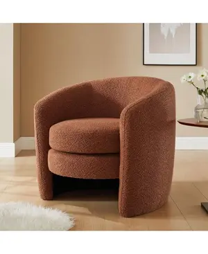 MODWAY Affinity Upholstered Boucle Fabric Curved Back Armchair - Rust