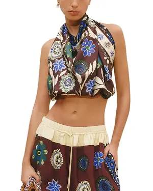 ALEMAIS Jasper Silk Scarf Top - Chocolate