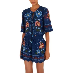 Farm Rio Stitched Garden Shorts Swim Cover-up