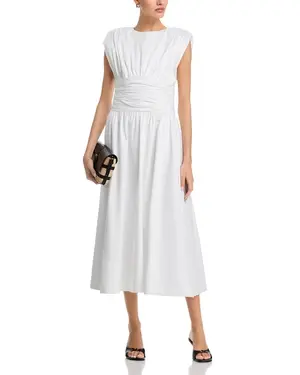 TOCCIN Evangeline Strong Shoulder Midi Dress - Optic