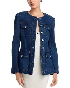 TOCCIN Dawn Collarless Belted Jacket - Mid Wash