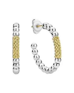Lagos 18k Yellow Gold And Sterling Icon Bar Bead Hoop Earrings