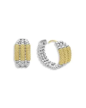 Lagos 18k Yellow Gold And Sterling Caviar Icon Hoop Earrings - Silver