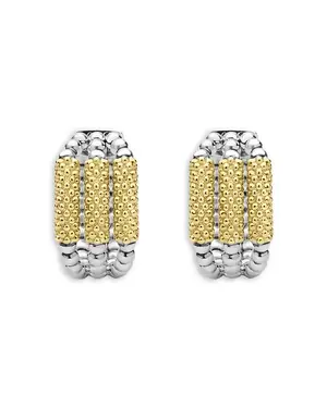 Lagos 18k Yellow Gold And Sterling Caviar Icon Hoop Earrings - Silver