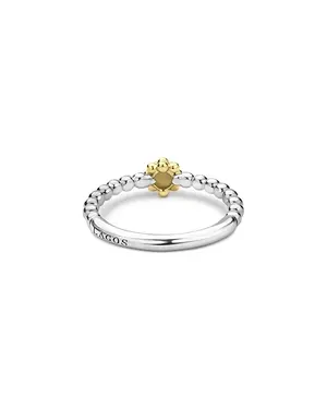 Lagos 18k Yellow Gold & Sterling Caviar Icon Beaded Stack Ring - Silver