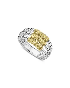 Lagos 18k Yellow Gold & Sterling Caviar Icon Beaded Triple Row Ring - Silver