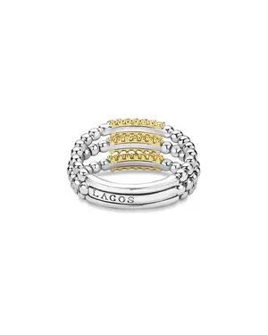 Lagos 18k Yellow Gold & Sterling Caviar Icon Beaded Triple Row Ring - Silver