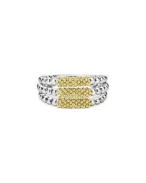 Lagos 18k Yellow Gold & Sterling Caviar Icon Beaded Triple Row Ring - Silver