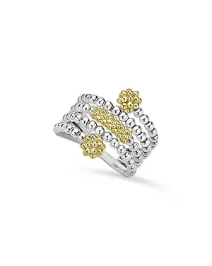 Lagos 18k Yellow Gold & Sterling Caviar Icon Ring - Silver