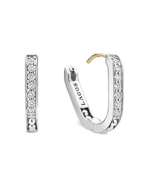 Lagos Sterling Caviar Spark Diamond Hoop Earrings