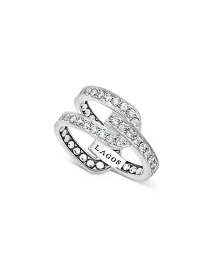 Lagos Sterling Diamond Caviar Linear Ring