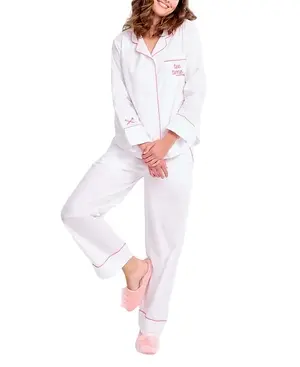 AME & LULU Long Pajama Set - White And Pink Tee Time