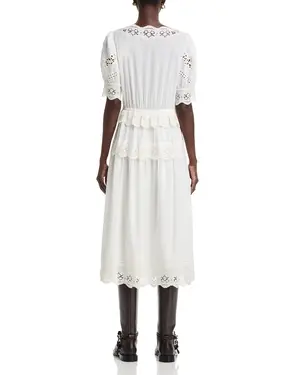 Sea Embroidered Drawstring Waist Dress