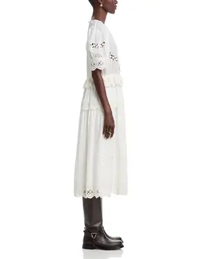Sea Embroidered Drawstring Waist Dress