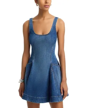 SELF-PORTRAIT Flared Denim Mini Dress - Blue