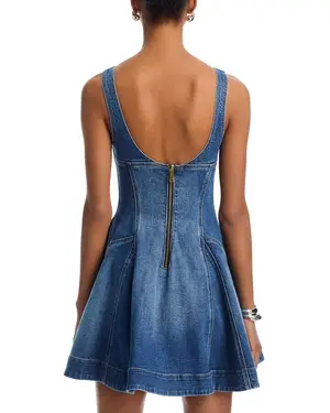 SELF-PORTRAIT Flared Denim Mini Dress