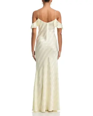 SELF-PORTRAIT Satin Striped Maxi Dress - Yellow