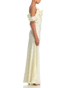 SELF-PORTRAIT Satin Striped Maxi Dress - Yellow