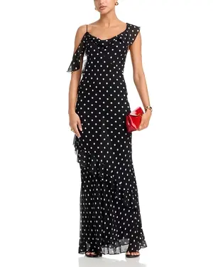 SELF-PORTRAIT Polka Dot Georgette Dress - Black