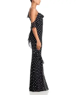 SELF-PORTRAIT Polka Dot Georgette Dress - Black