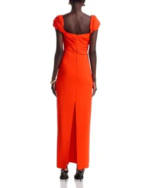 Oscar De La Renta Cap Sleeve Draped Column Dress