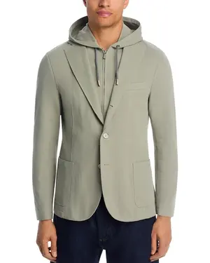 Eleventy Cotton Pique Jersey Jacket & Removable Hood - Sage