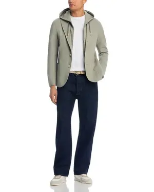 Eleventy Cotton Pique Jersey Jacket With Removable Hood - Sage