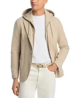 Eleventy Cotton Pique Jersey Jacket & Removable Hood - Sand