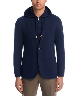 Eleventy Cotton Jersey Jacket With Removable Hood - Navy