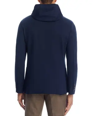 Eleventy Cotton Jersey Jacket With Removable Hood - Navy