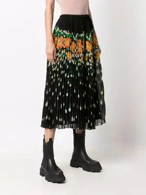 Red Valentino Floral-print Pleated Midi Skirt