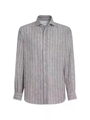 Brunello Cucinelli Chalk Stripe Pointed-collar Shirt - Brown