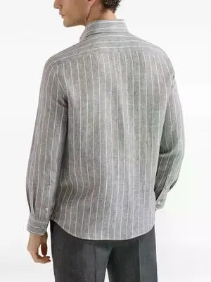 Brunello Cucinelli Chalk Stripe Pointed-collar Shirt - Brown