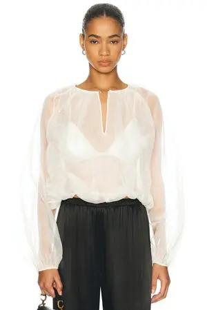 FRAME Sheer Balloon Blouse - Cream