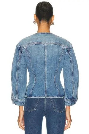 FRAME The Nipped Collarless Jacket In Blue
