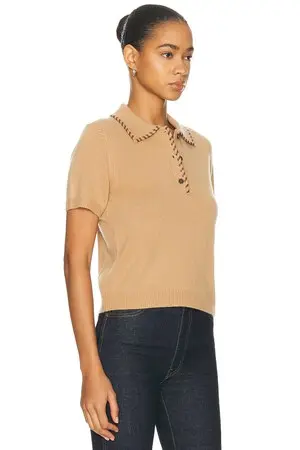 FRAME Leather Stitch Polo Top