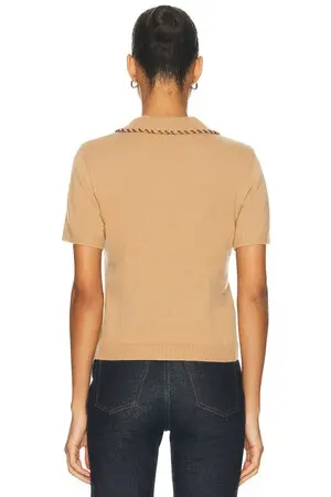 FRAME The Leather Stitch Polo Top - Camel