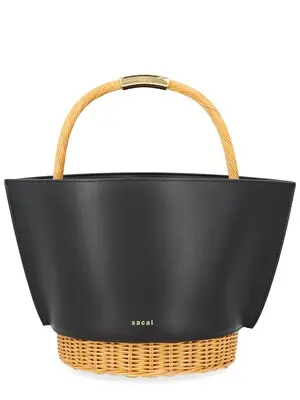 Sacai Leather X Rattan Bucket" Bag - Black