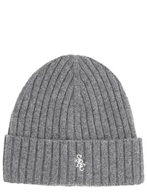 SPORTY & RICH Ribbed Beanie With Logo - Grey