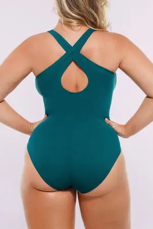 SHAPELLX Smart Sculpt Ruched U-wire Cut Out Shaping Swimsuit - Deep Teal