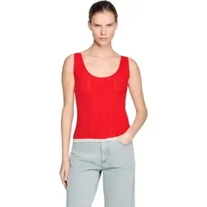 Sandro Knit Tank With Lace Trim - Red