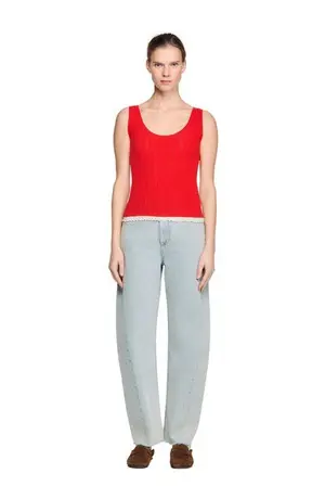 Sandro Knit Tank With Lace Trim