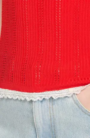 Sandro Knit Tank With Lace Trim
