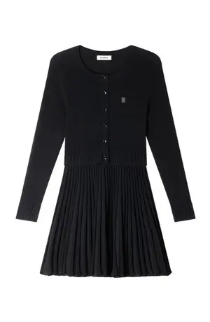Sandro Pleated Knit Short Dress