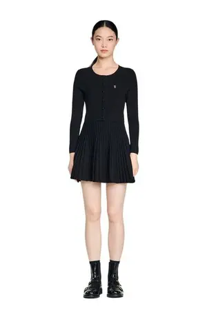 Sandro Pleated Knit Short Dress