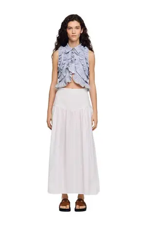 Sandro Long Poplin Flared Skirt With Cut-outs