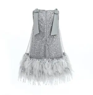 TULLEEN Sequin Feather Knee-length Dress