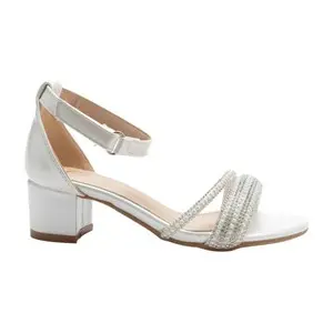 TULLEEN Rhinestone Band Block Heels - White